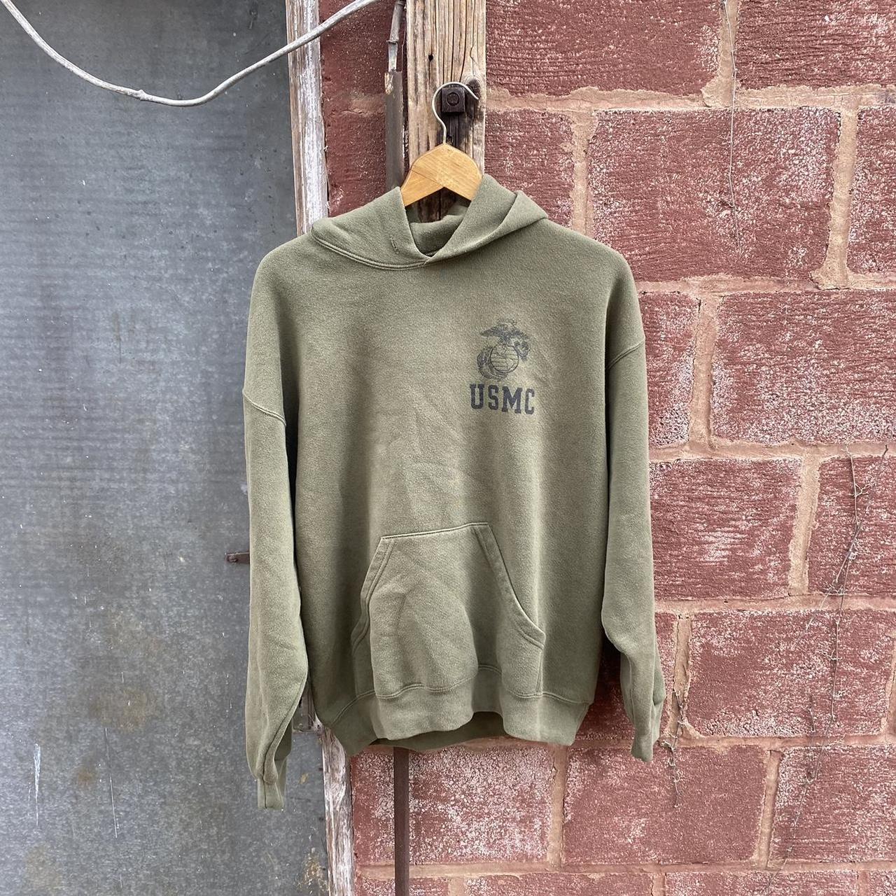 Vintage usmc hoodie, perfect fade made in the USA... - Depop