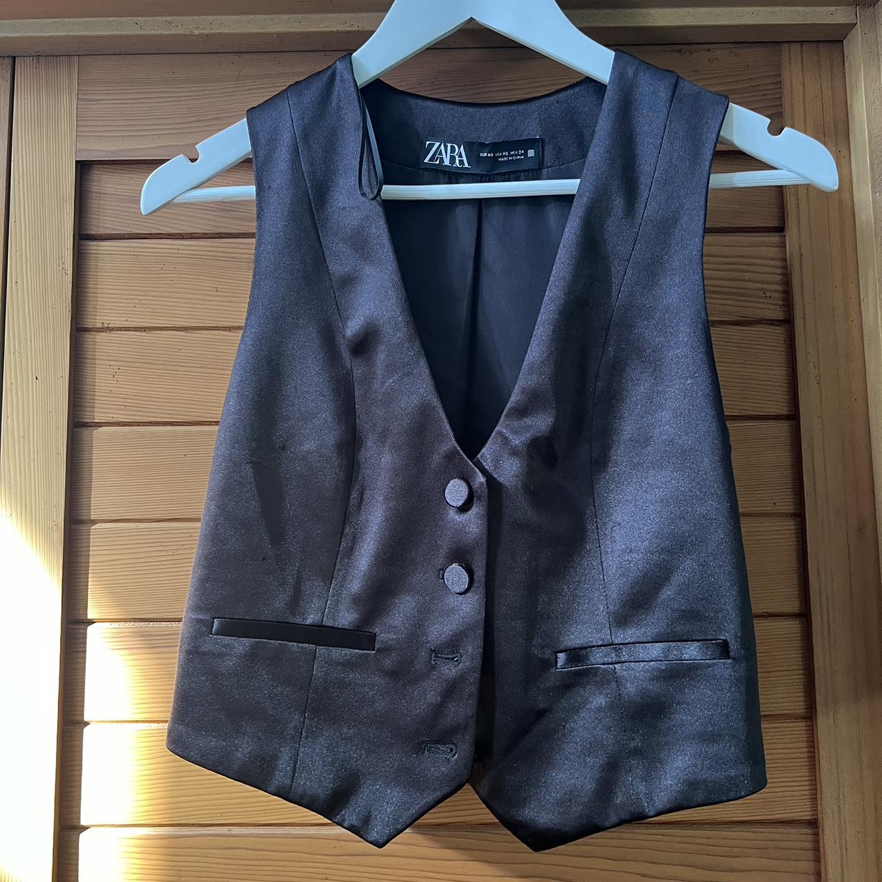 Zara waist coat Satin fabric Worn once Has small... - Depop