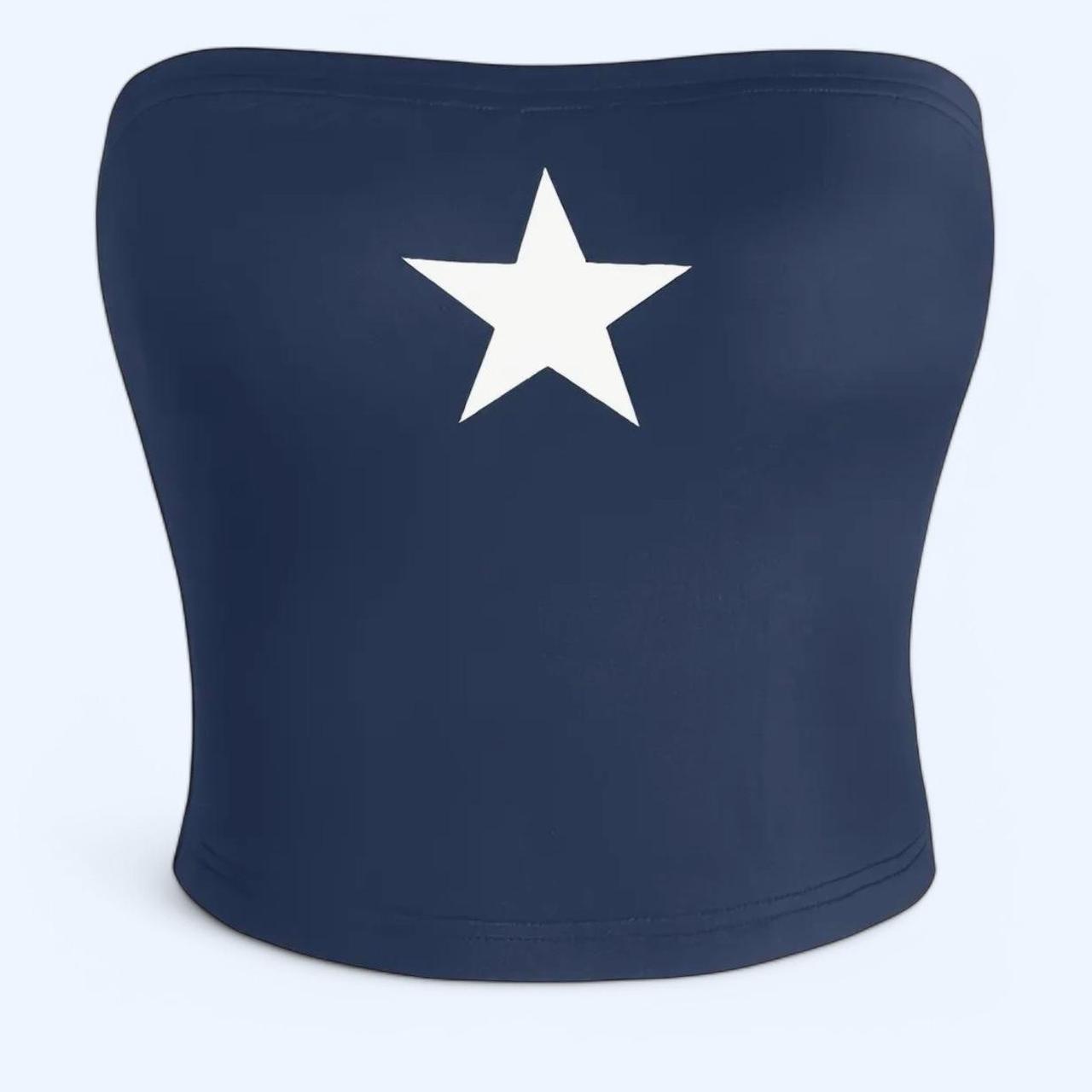 Navy blue tube top with white star design... | Depop