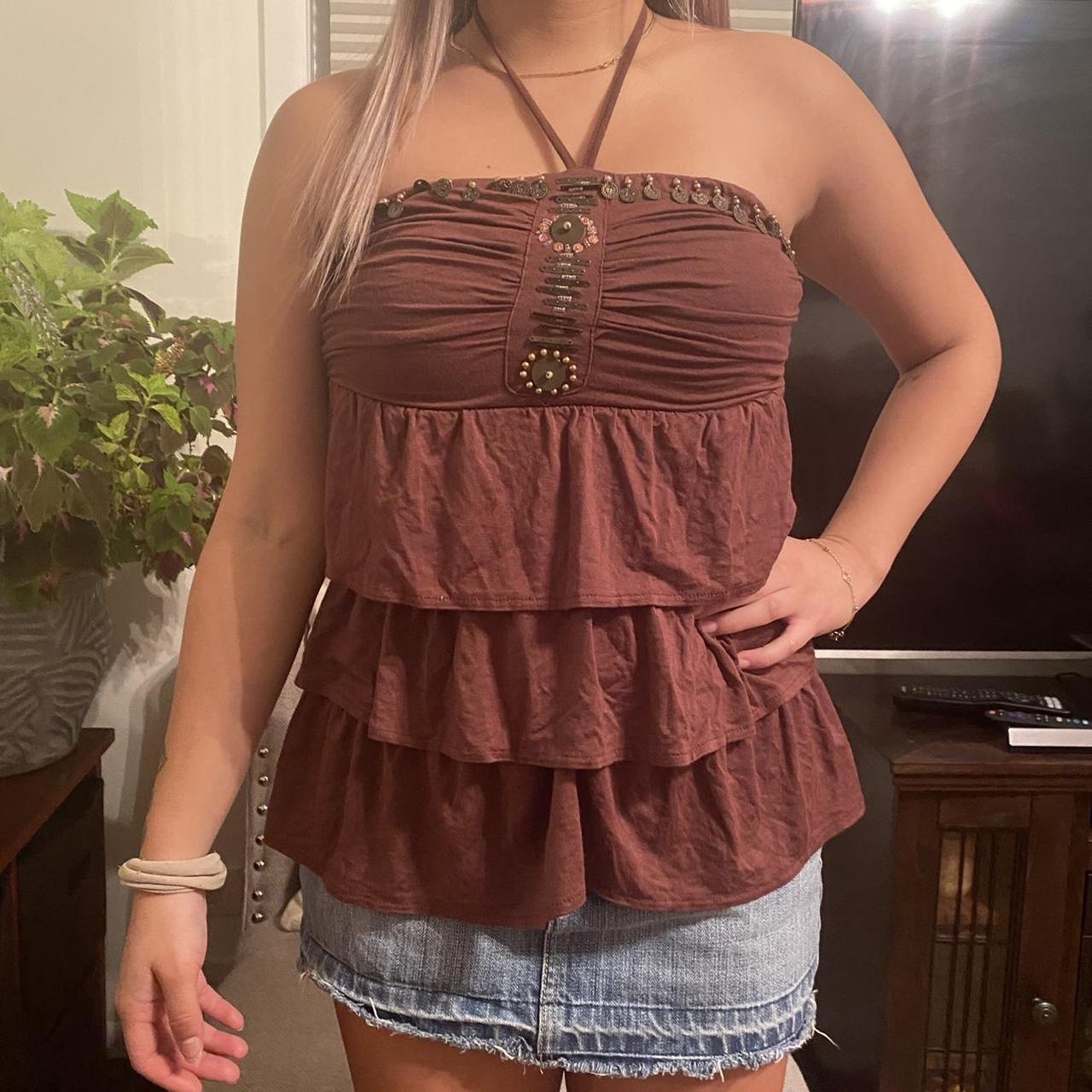 BOHO HIPPIE BROWN HALTER TOP🤎 -Brown cowgirl... - Depop