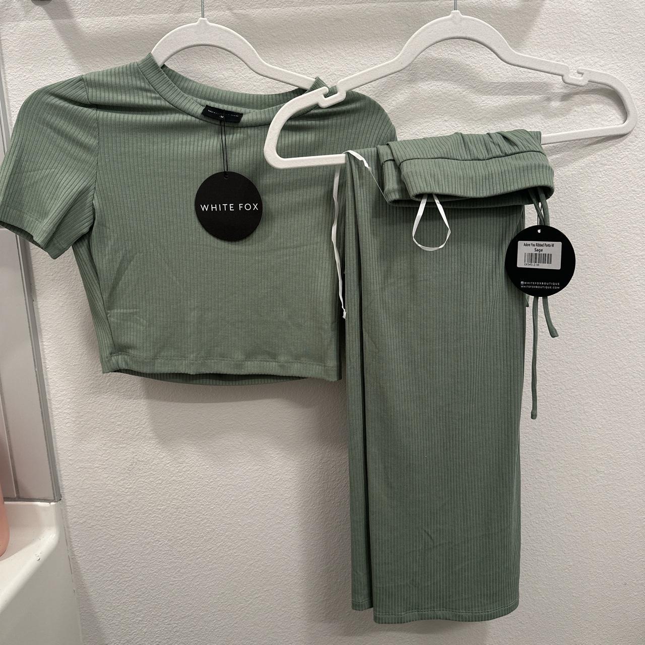 white fox ribbed set. new with tags! both pants and... - Depop