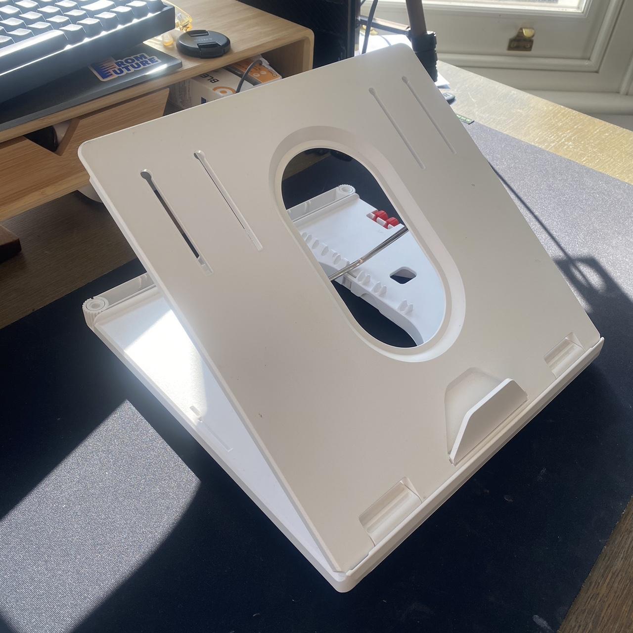 Adjustable white laptop stand. Plastic - Depop