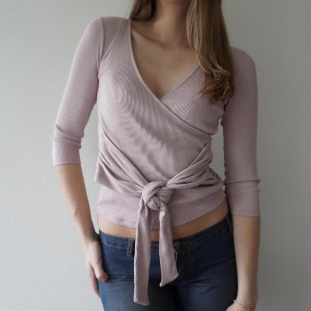 Early 2000s balletcore wrap top pretty mauve pink... | Depop