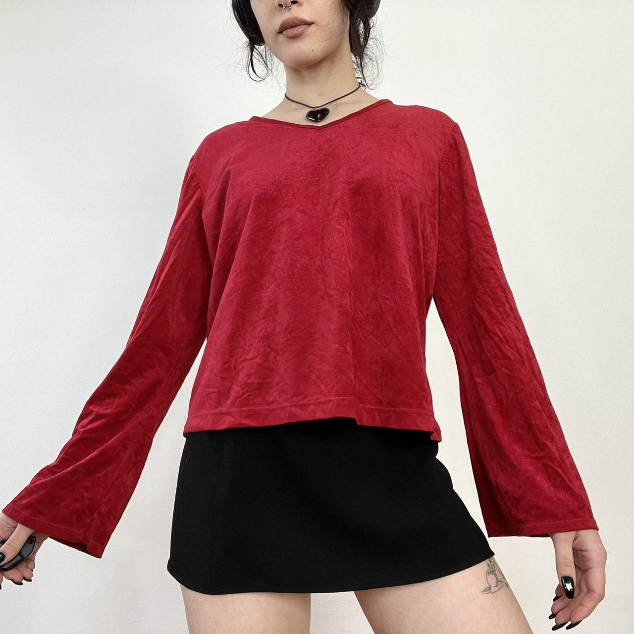 cute late 90's / y2k soft deep red blouse top by... - Depop