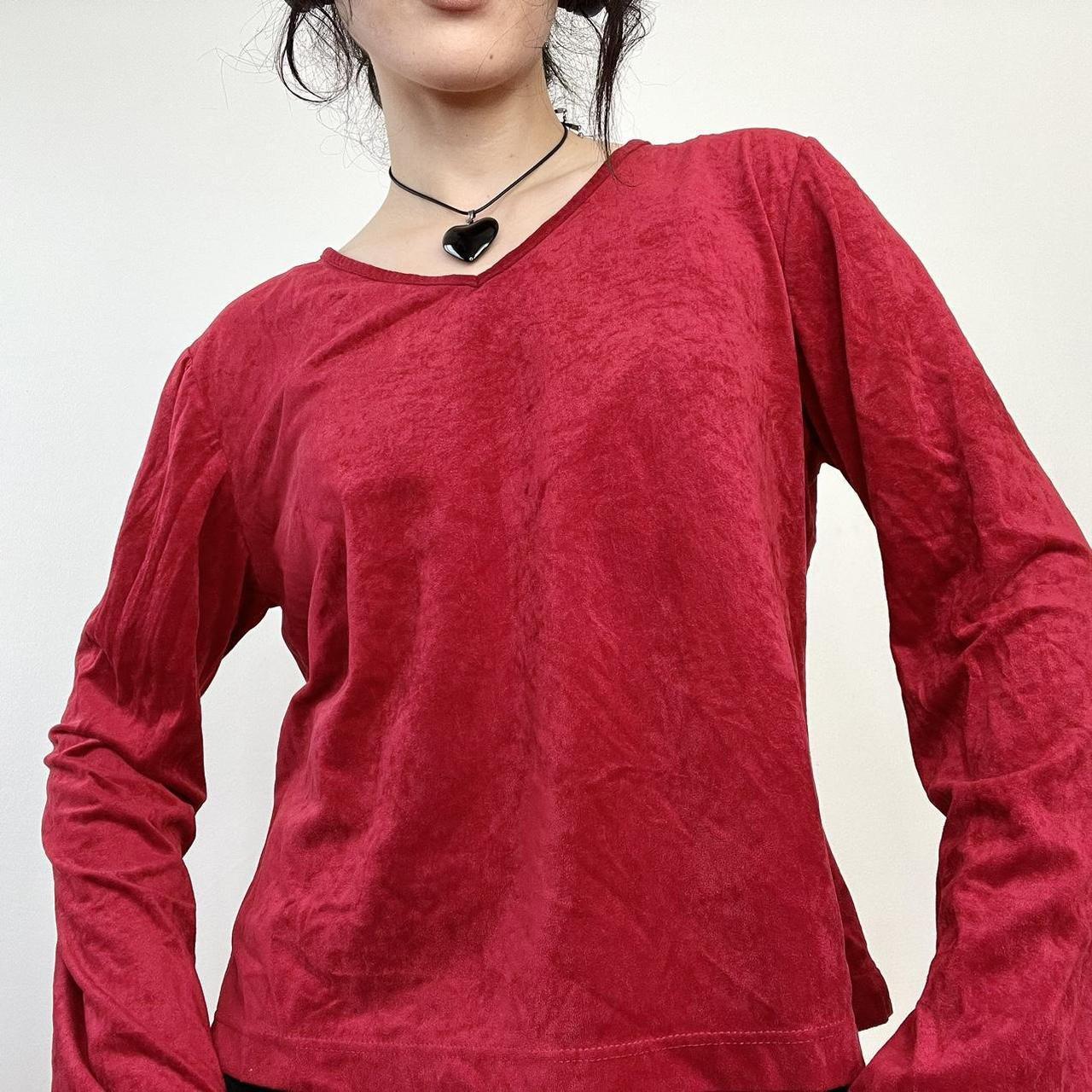 cute late 90's / y2k soft deep red blouse top by... - Depop