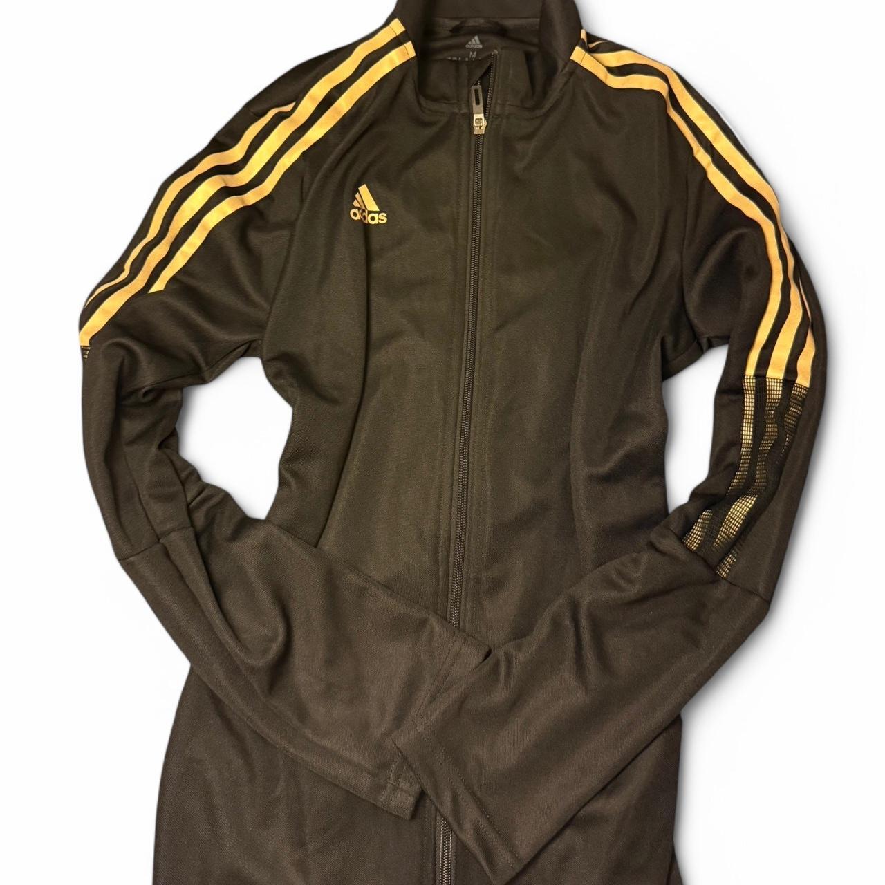 RARE brand new addias tracksuit jacket w gold stripes | Depop