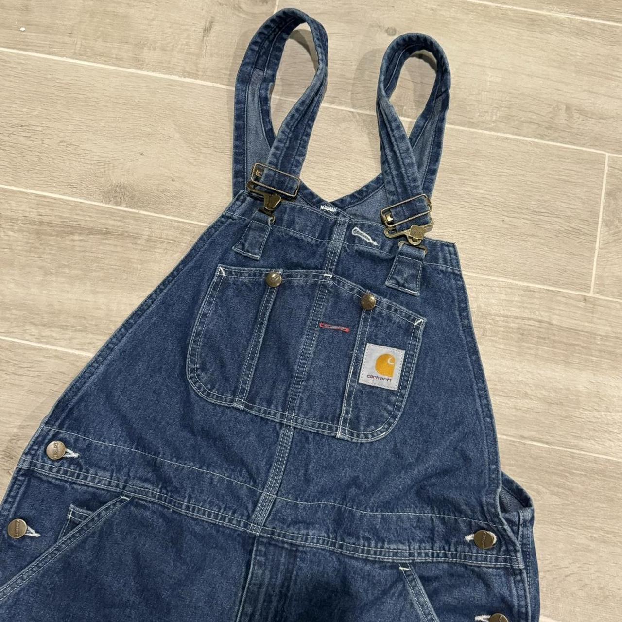 Y2K Carhartt Denim Overalls waist size 38 inseam... - Depop