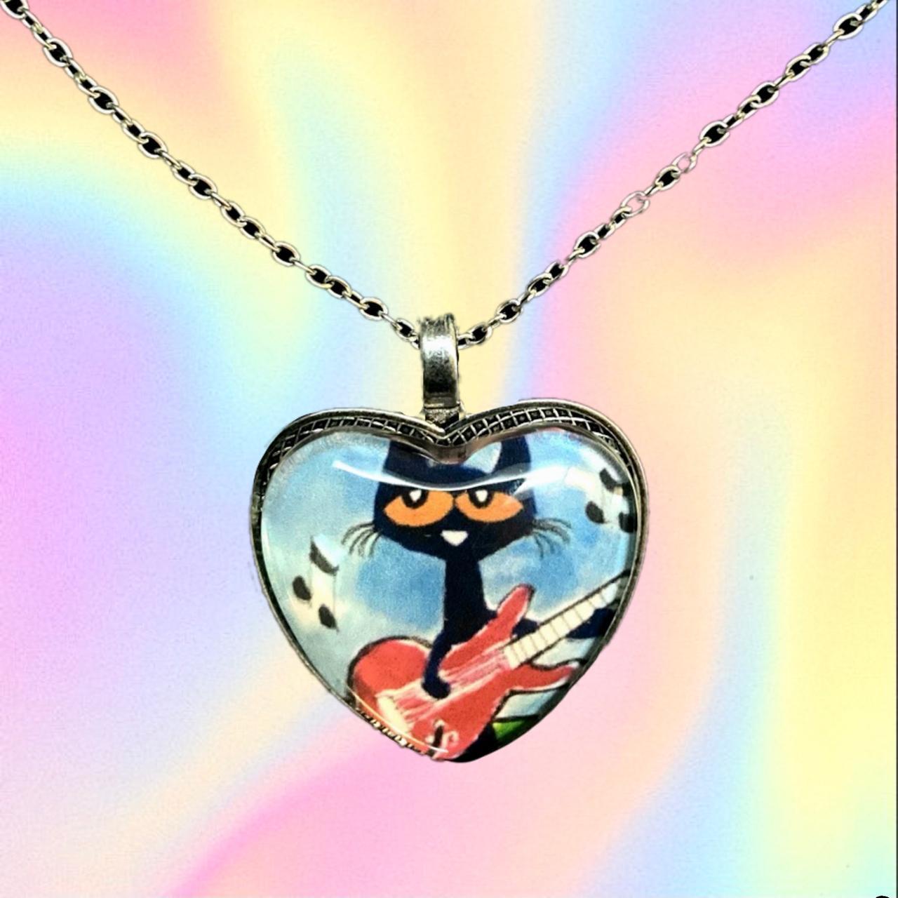 pete the cat heart necklace chains will vary and... | Depop