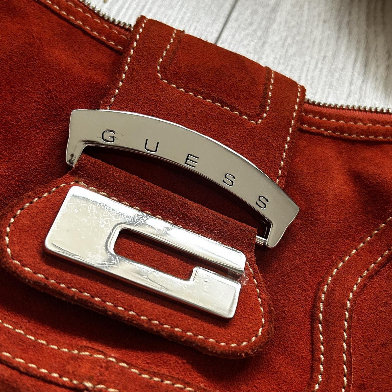 Vintage orange Guess suede shoulder bag with silver... - Depop