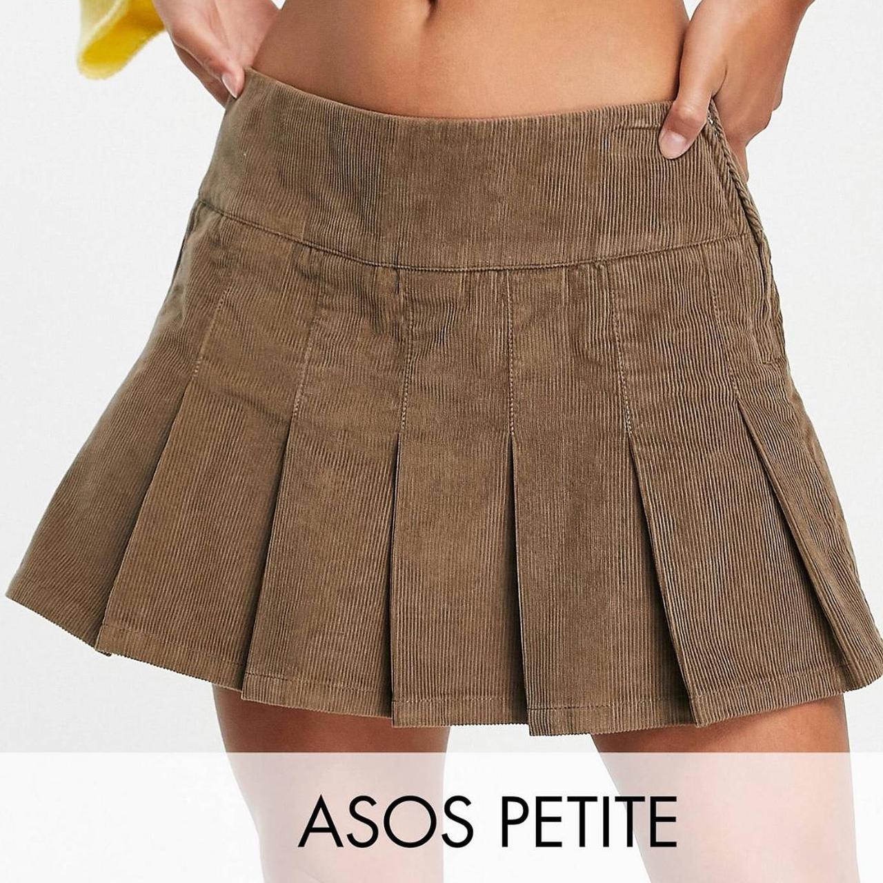 Asos design petite brown corduroy pleated mini... - Depop
