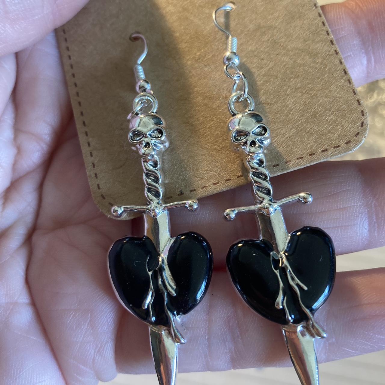Black heart 🖤 dagger earrings I have 3 pairs available - Depop