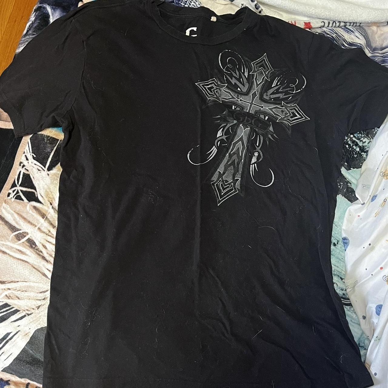 super sick cross t shirt emo grunge black short... - Depop