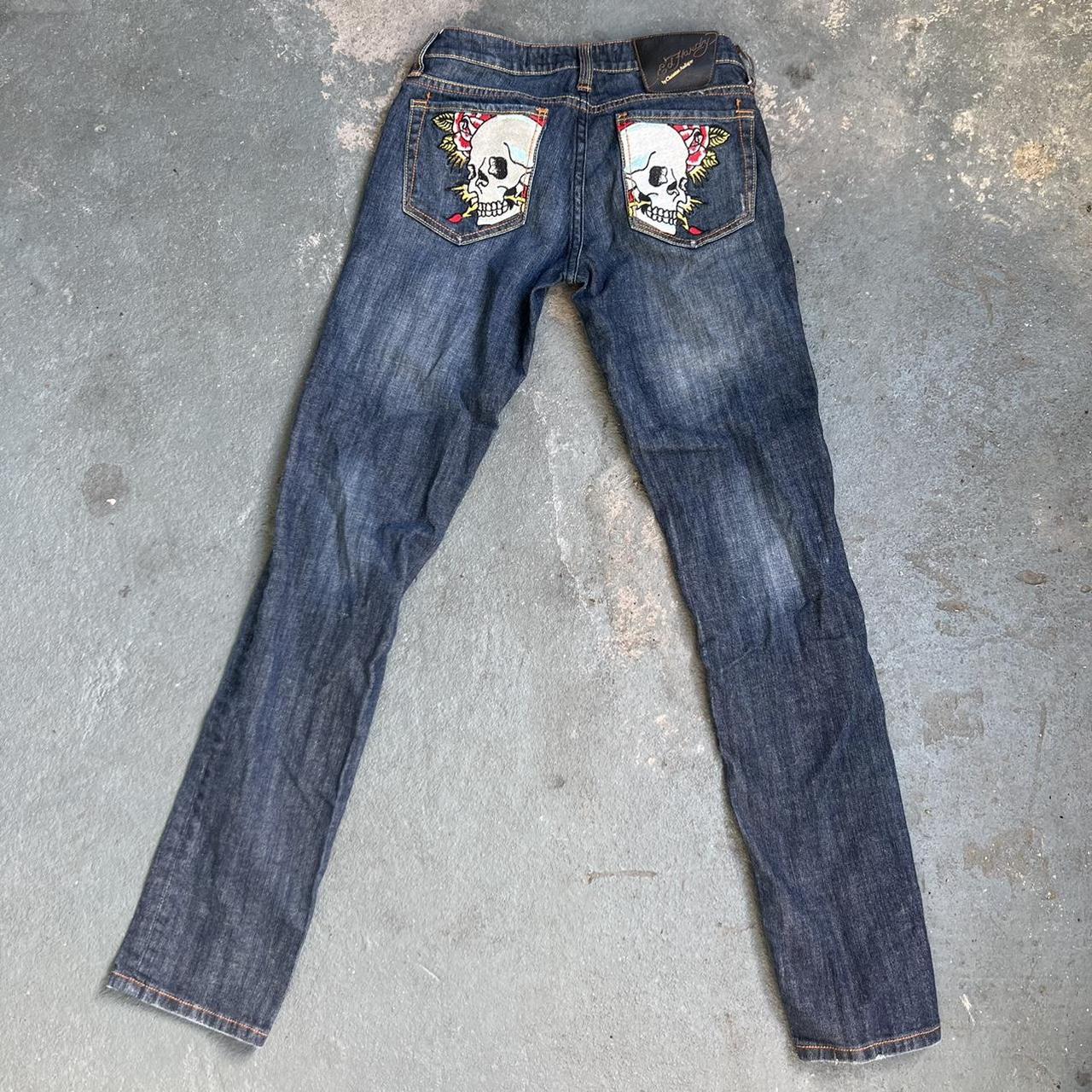 Ed Hardy Vintage Skull Rose Dark Wash Denim Jeans... - Depop