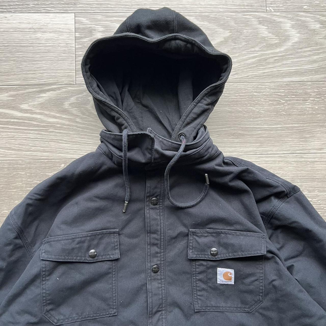 Carhartt black hooded quick duck jacket XXL... - Depop