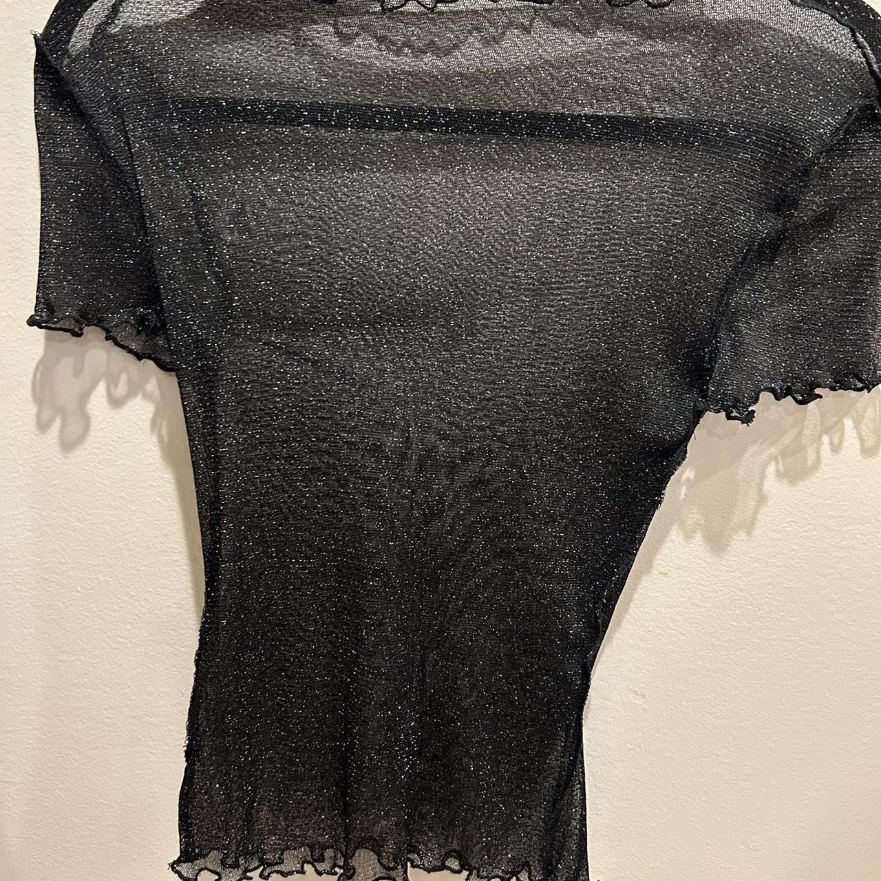 Mesh Sparkly Short-sleeve Top Size: S Color: black... - Depop