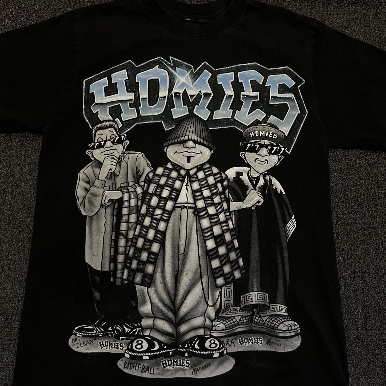 Black and white vintage 90s Homies skater tee Great... | Depop