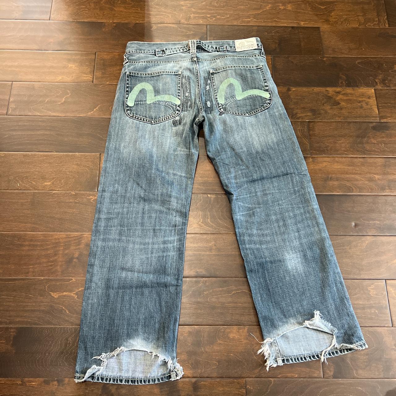 vintage evisu x puma jeans size 36x32 sick wash and... - Depop