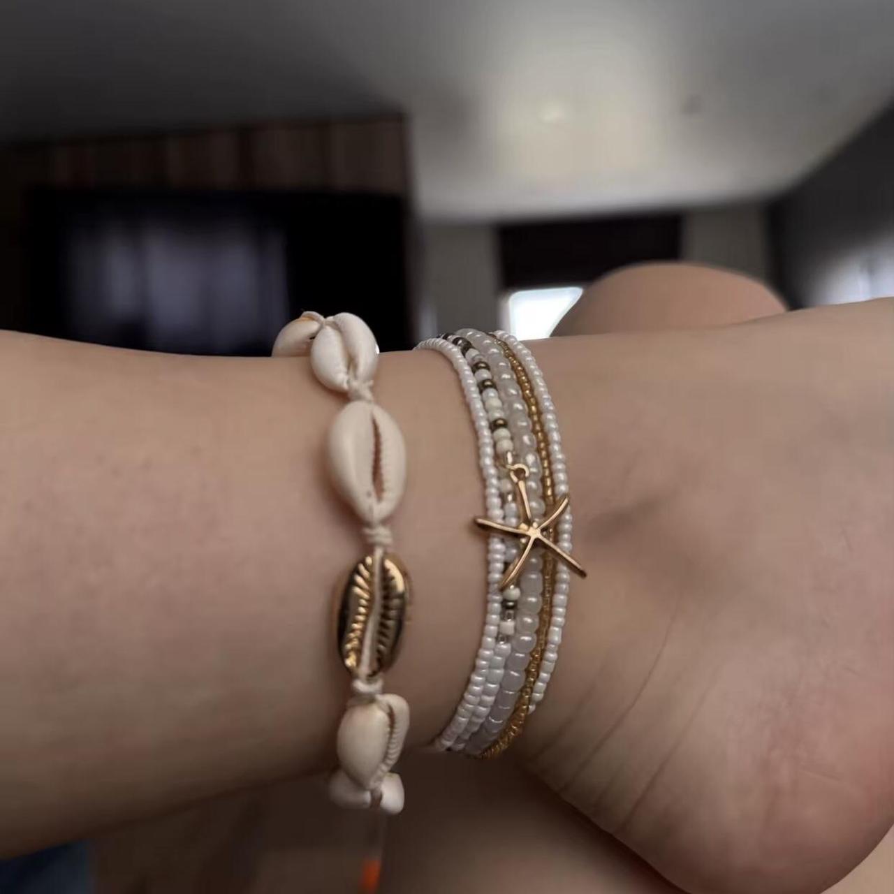 White and gold shell bracelet set #shelljewellery | Depop