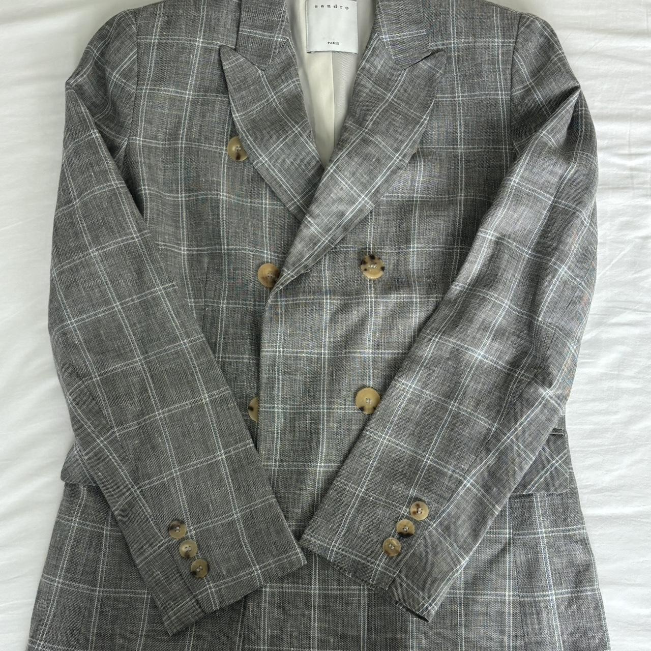 Sandro Grey Checkered Blazer Size: S Condition:... - Depop