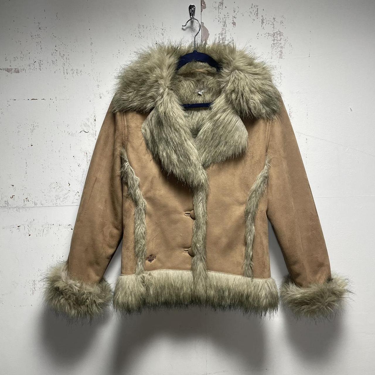 Y2K vintage hooch jacket • brown faux suede •... - Depop