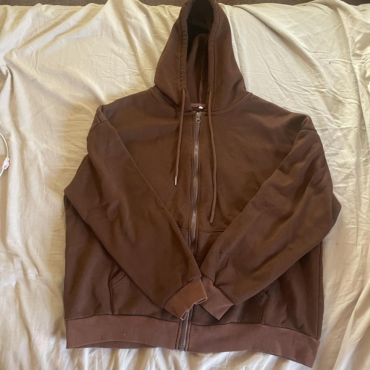 Brown staple piece zip up jacket -size medium - Depop