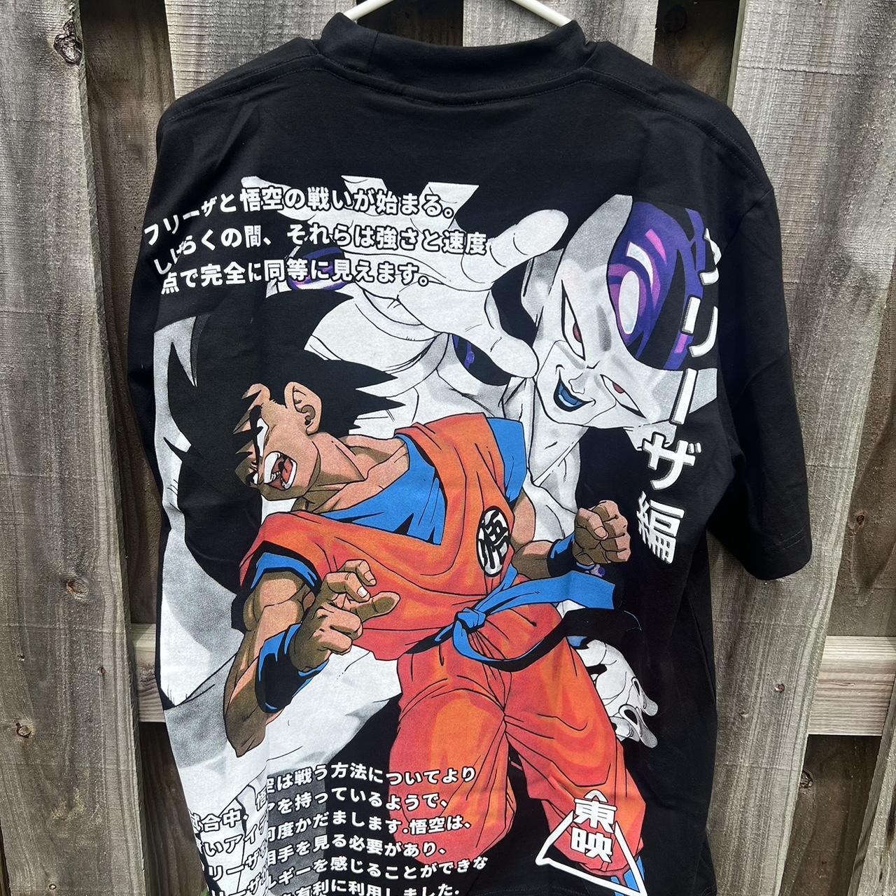 vintage style dragon ball z aop shirt goku vs freiza... - Depop