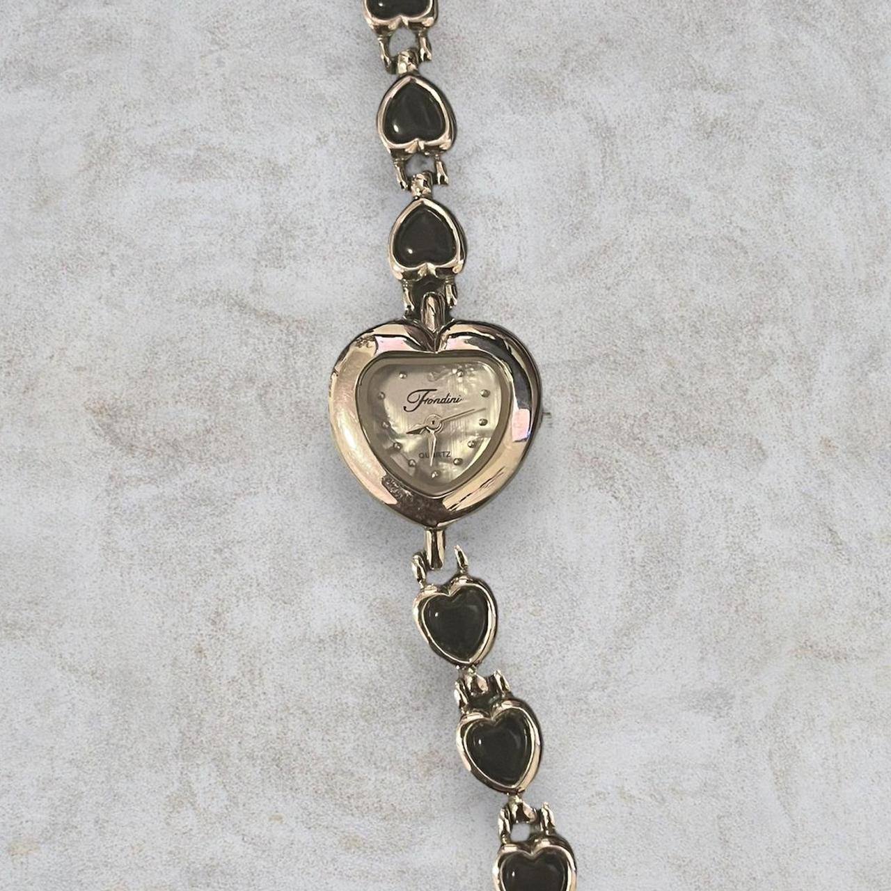 vintage quartz fondini heart watch length: 8... - Depop