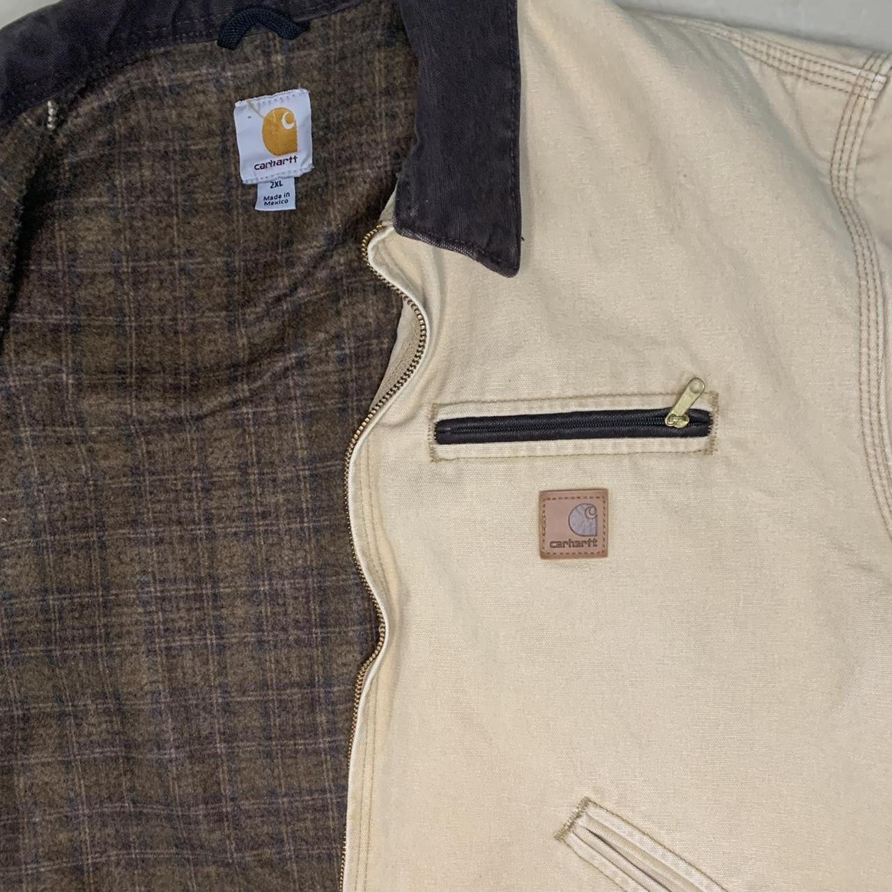 VINTAGE CREME CARHARTT DETROIT JACKET TAGGED XXL... - Depop