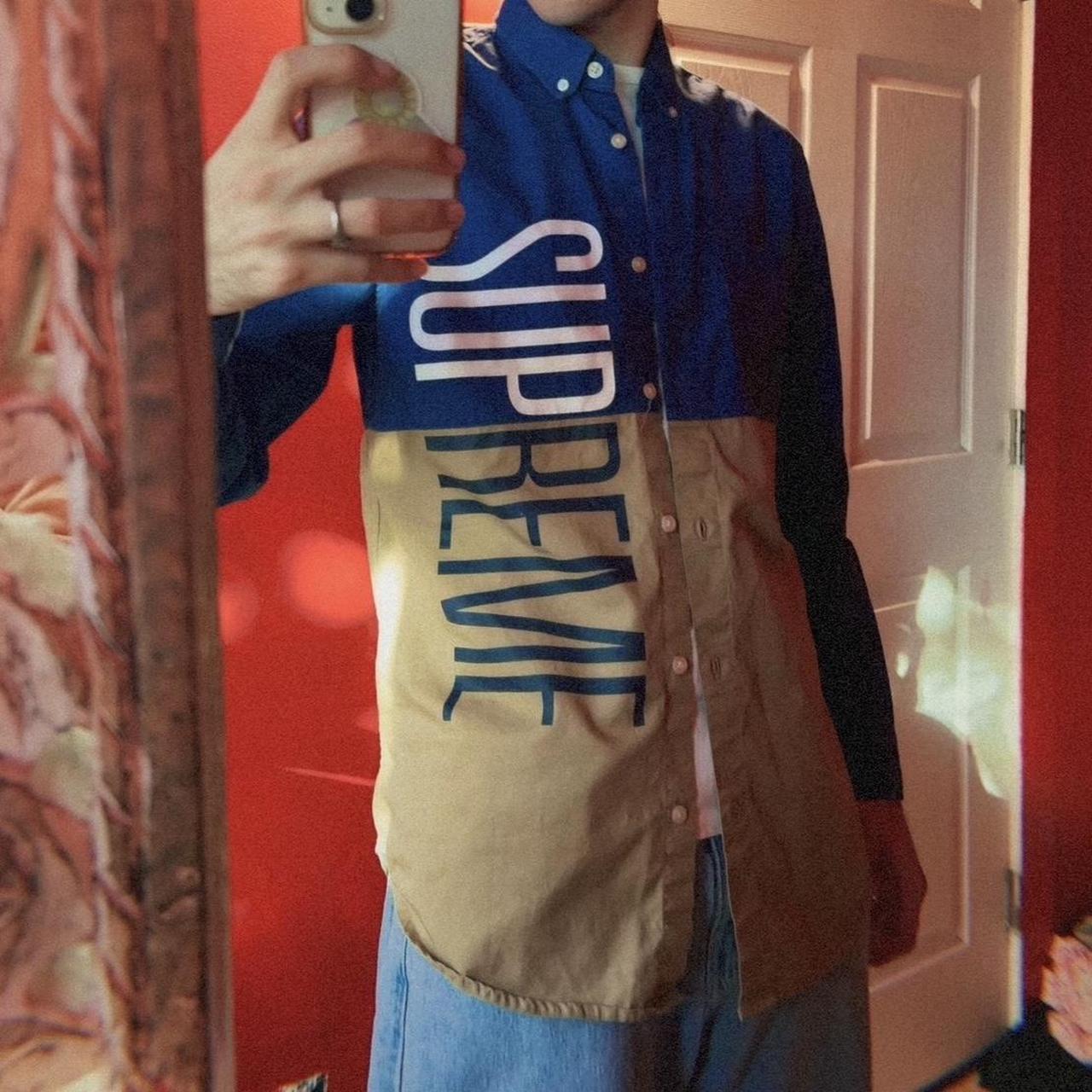 authentic Supreme button up, blue, tan, and... | Depop