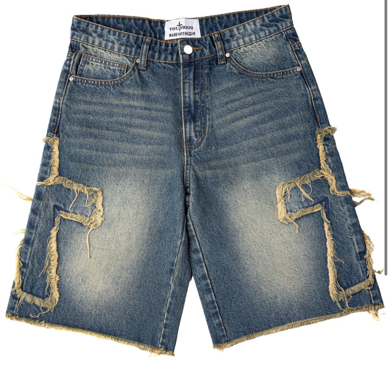 Youthood 'Cross' Jorts Size:36 Color:Blue Unique... - Depop