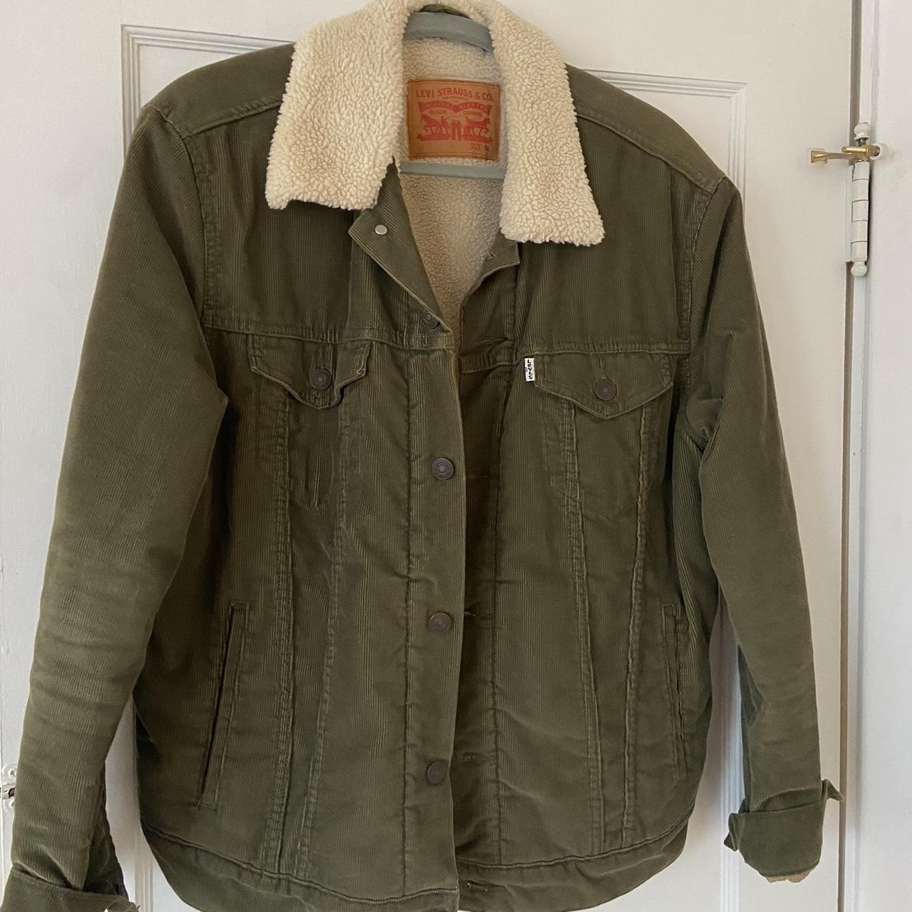 levi green corduroy jacket, lined sherpa - Depop