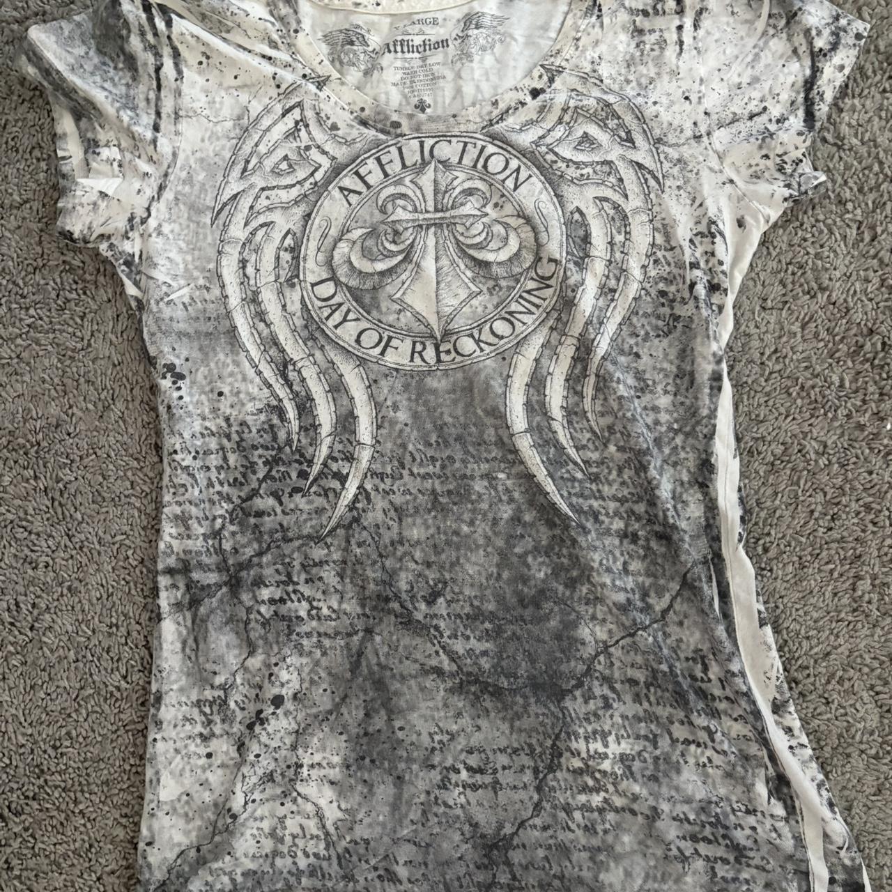 Affliction white and black graphic tee #grunge | Depop