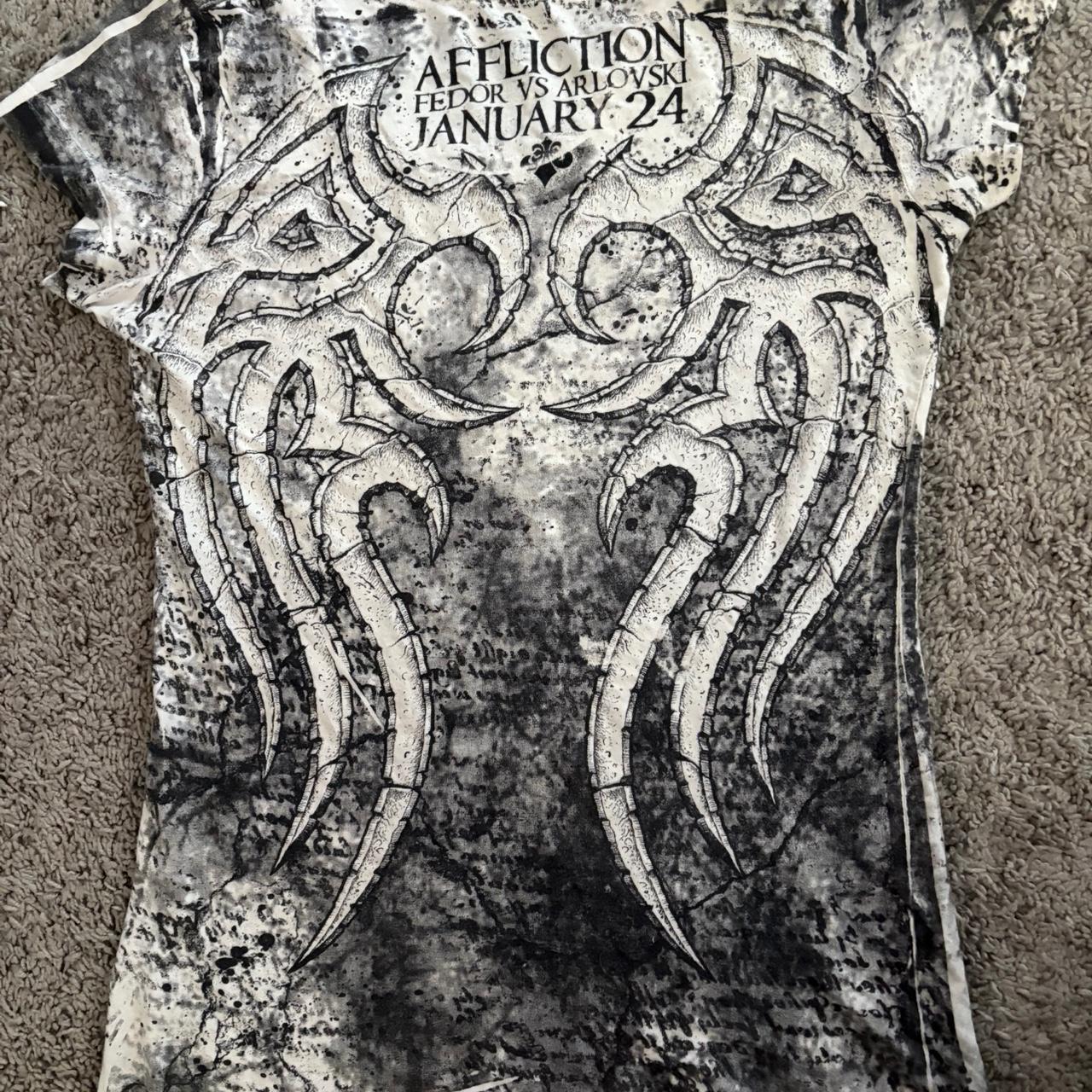 Affliction white and black graphic tee #grunge | Depop