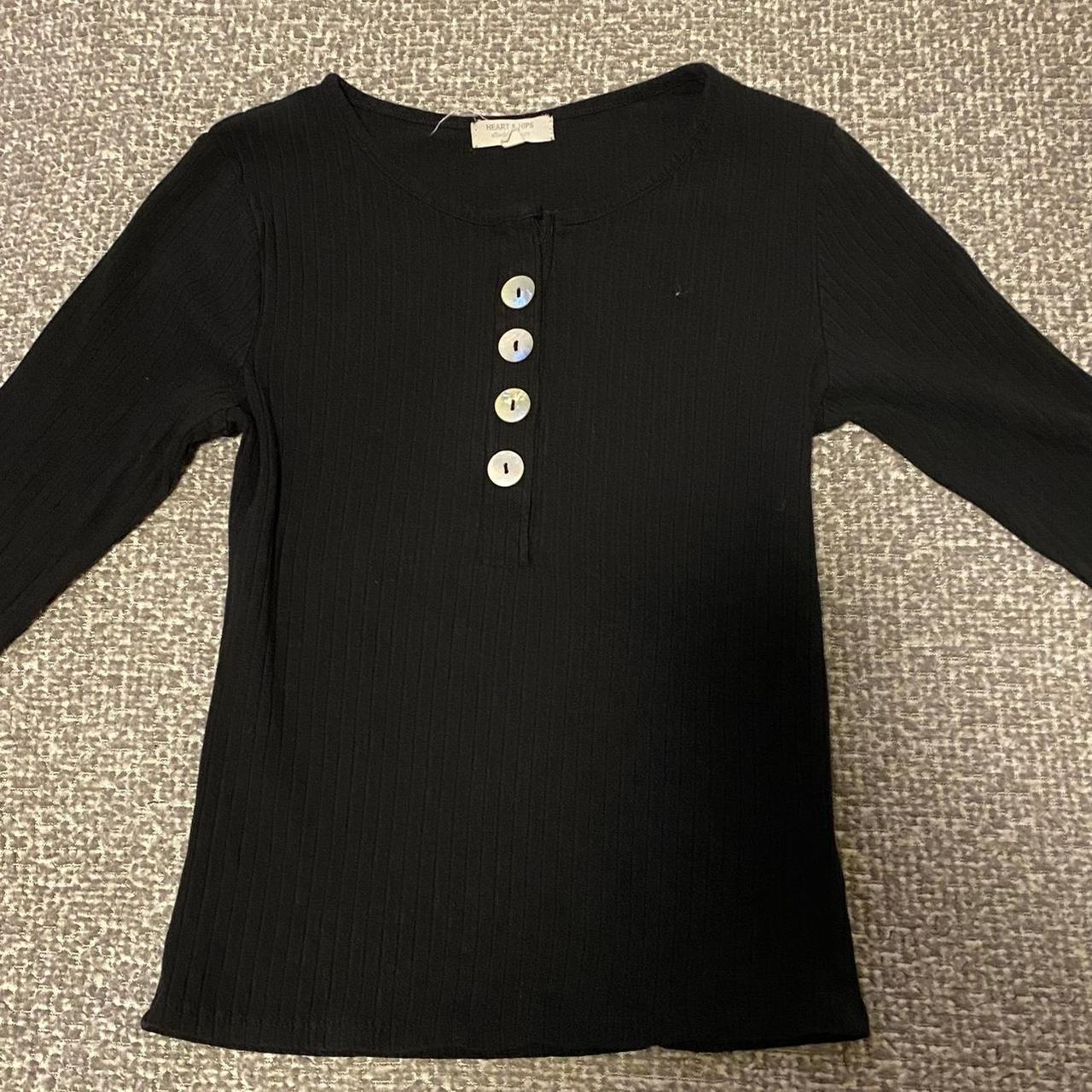 Black ribbed long sleeve top with buttons #demure... - Depop