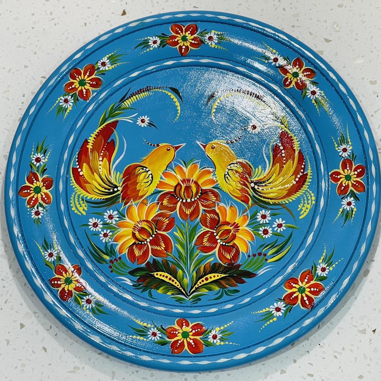 Ukrainian Plate Petrykivka plaque Decorative 23 Cm... - Depop