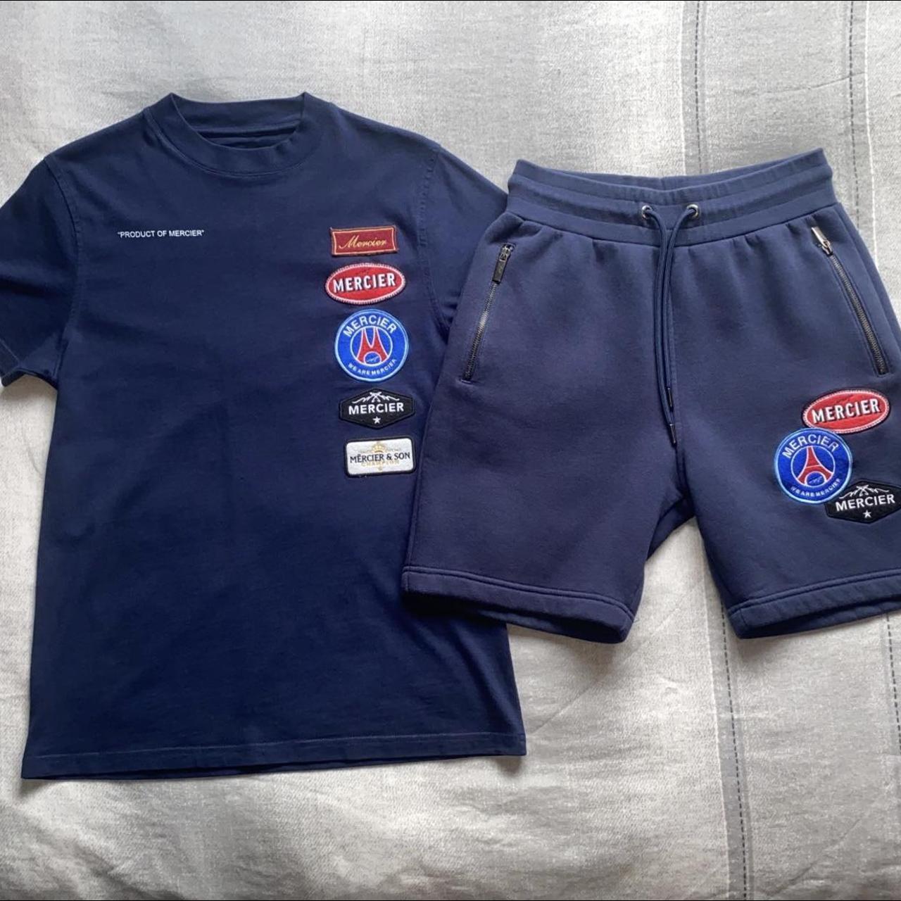 Mens Navy Blue Mercier T-shirt and shorts tracksuit... - Depop
