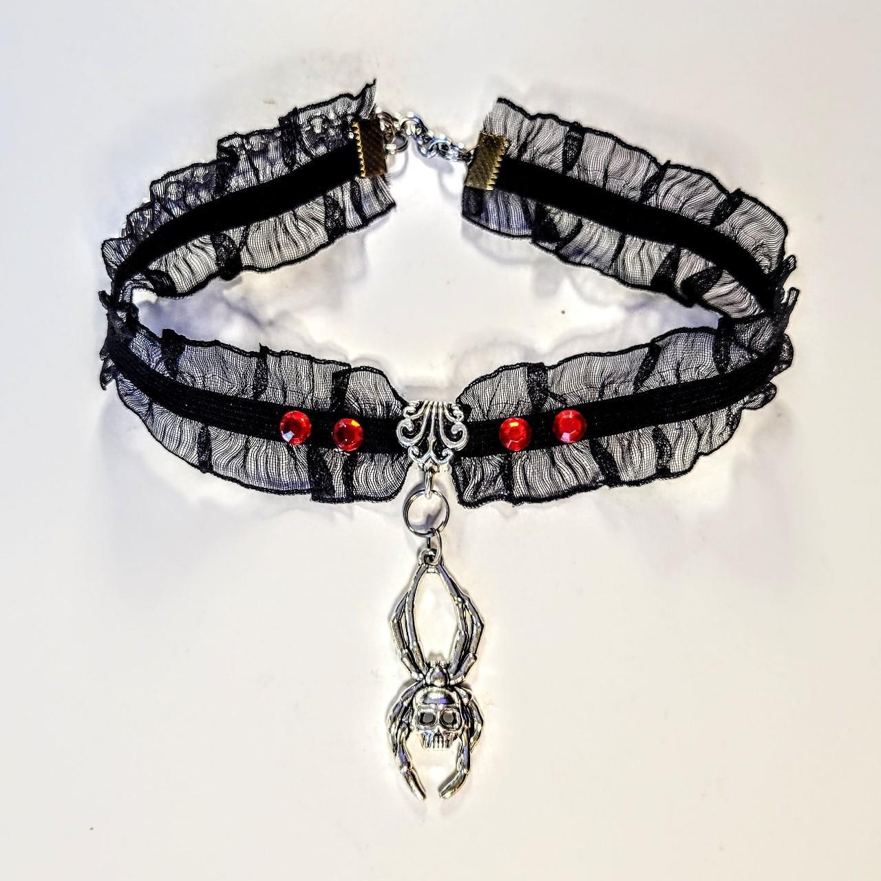 Spider skull stretchy and comfortable lace choker... - Depop