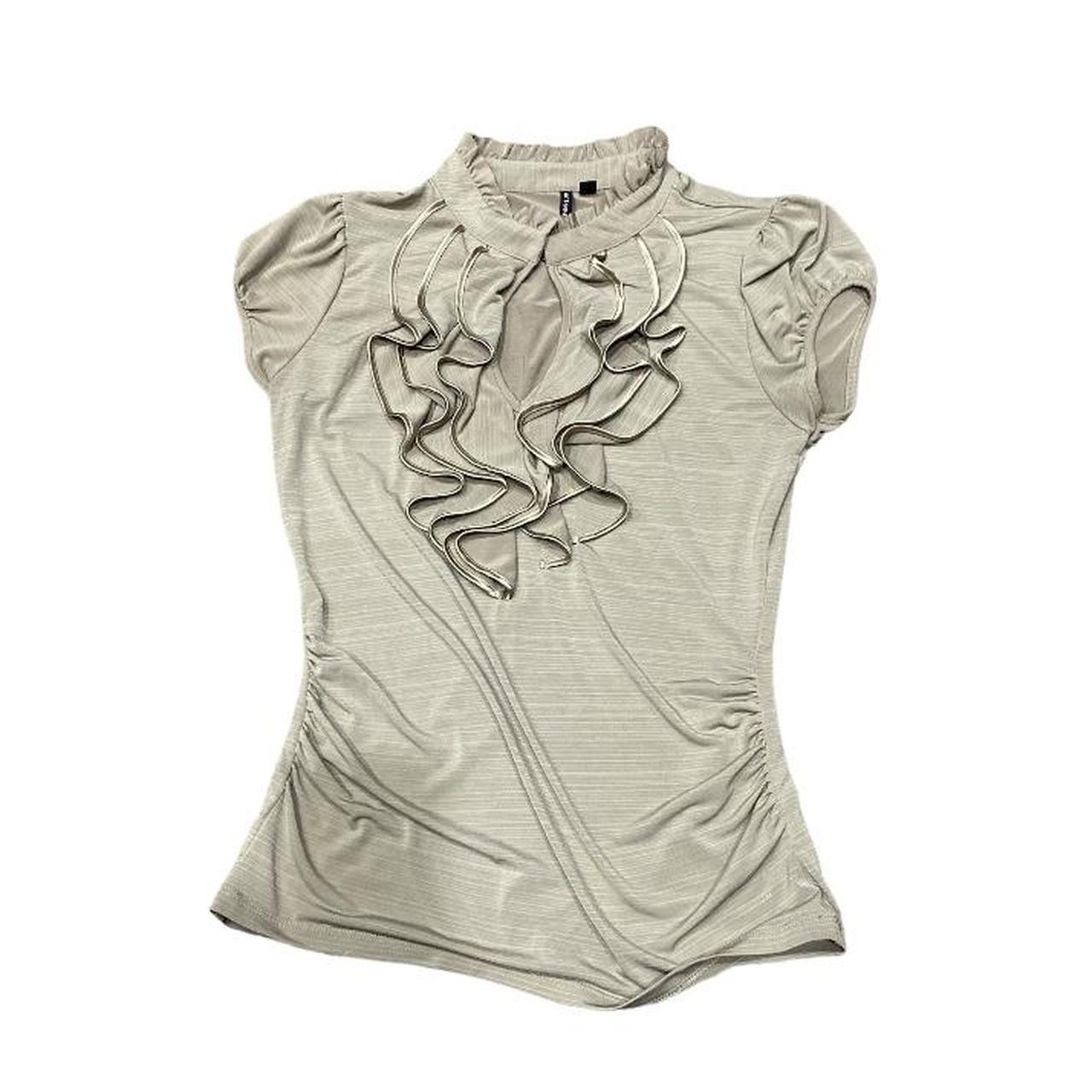 beige vintage vampy y2k ruffled and runched tank... - Depop