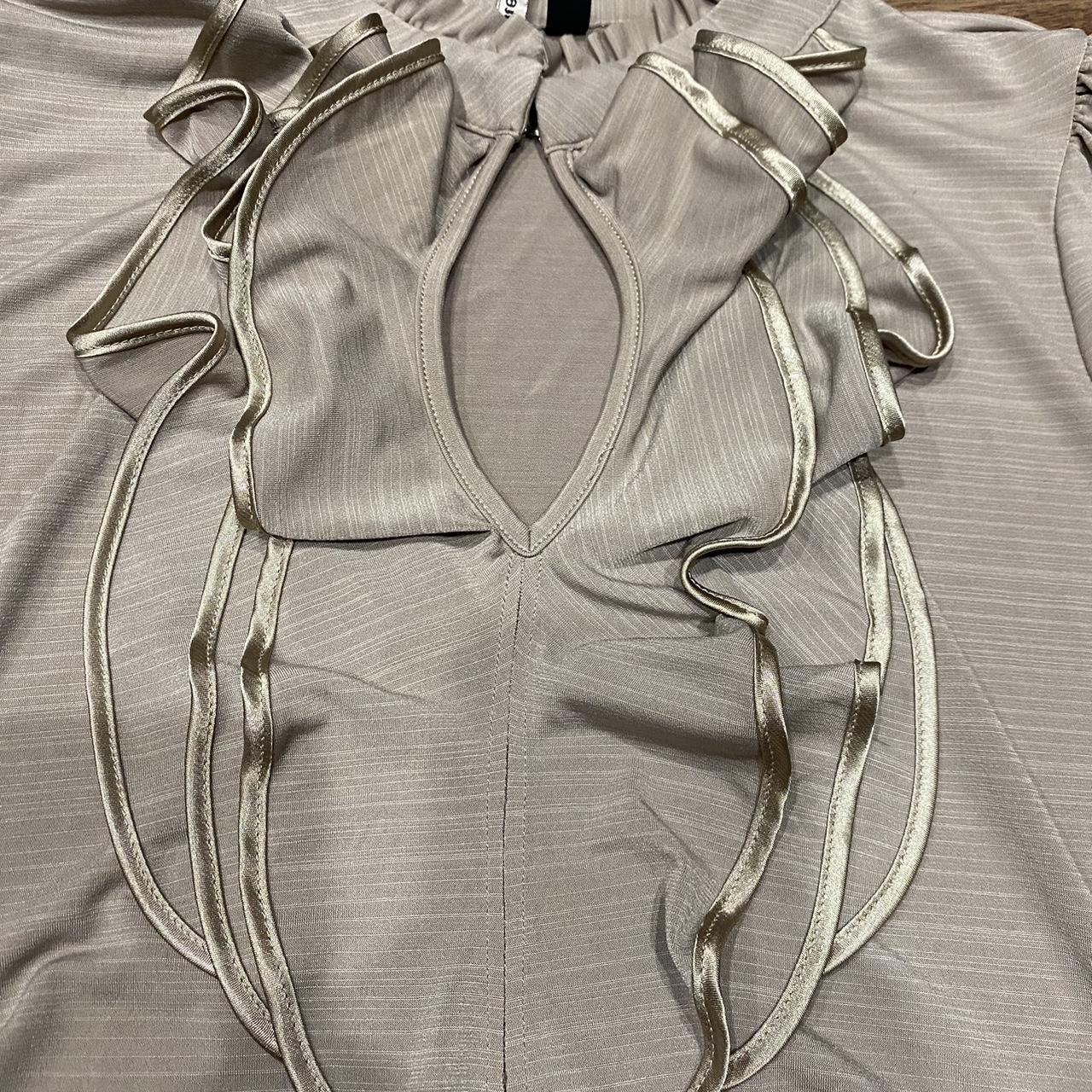 beige vintage vampy y2k ruffled and runched tank... - Depop