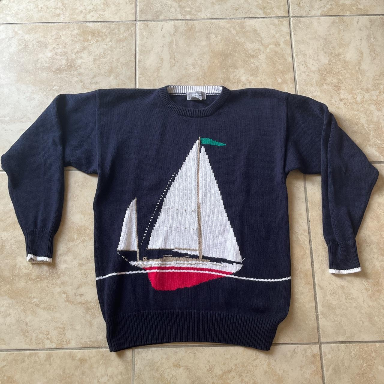 90’s Knitted Sailing Boat Sweater Size Large Open... - Depop