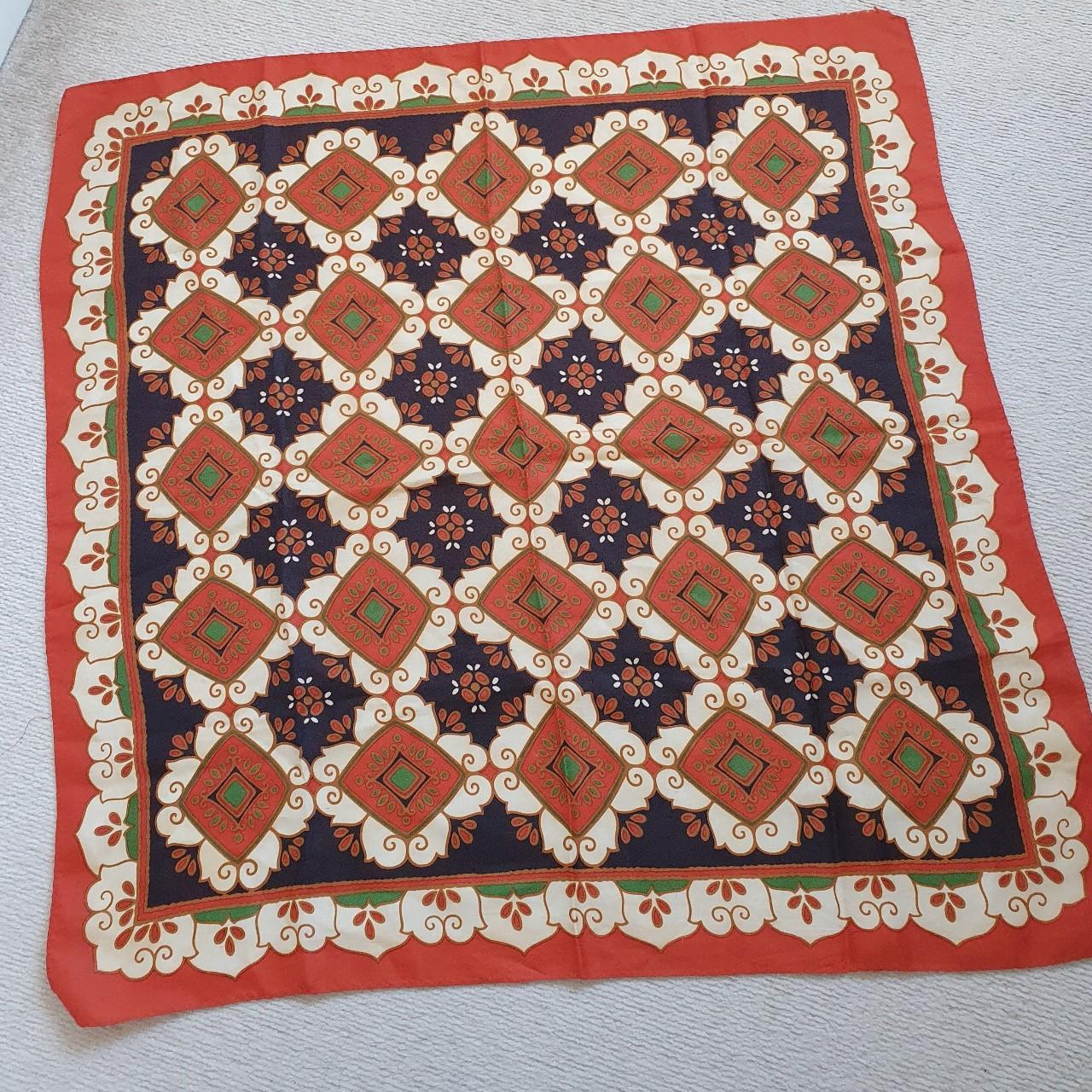 Vintage square scarf Vibrant pattern Slight fraying... - Depop