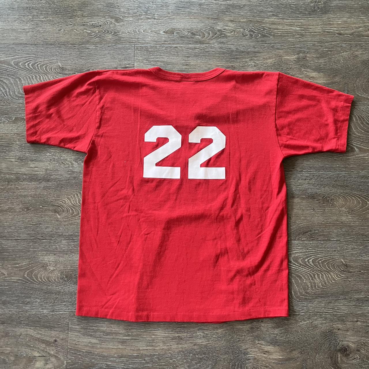 Vintage 90s #22 Single Stitch Red Tee L... - Depop