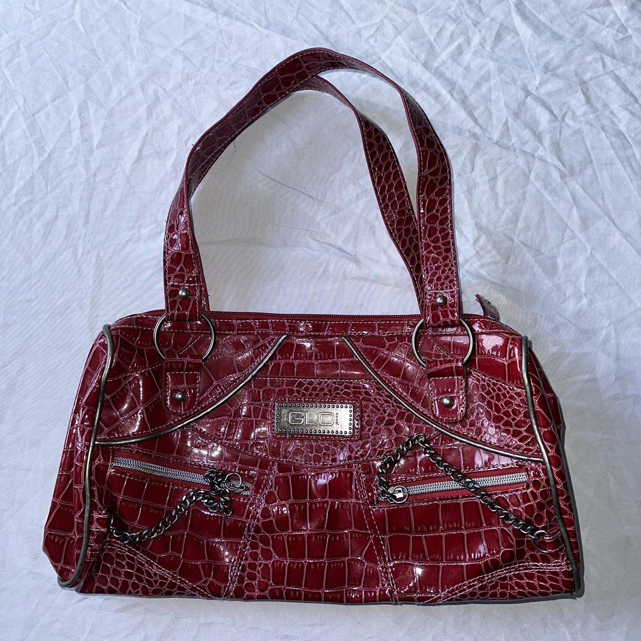Red leather bag with chains - Depop