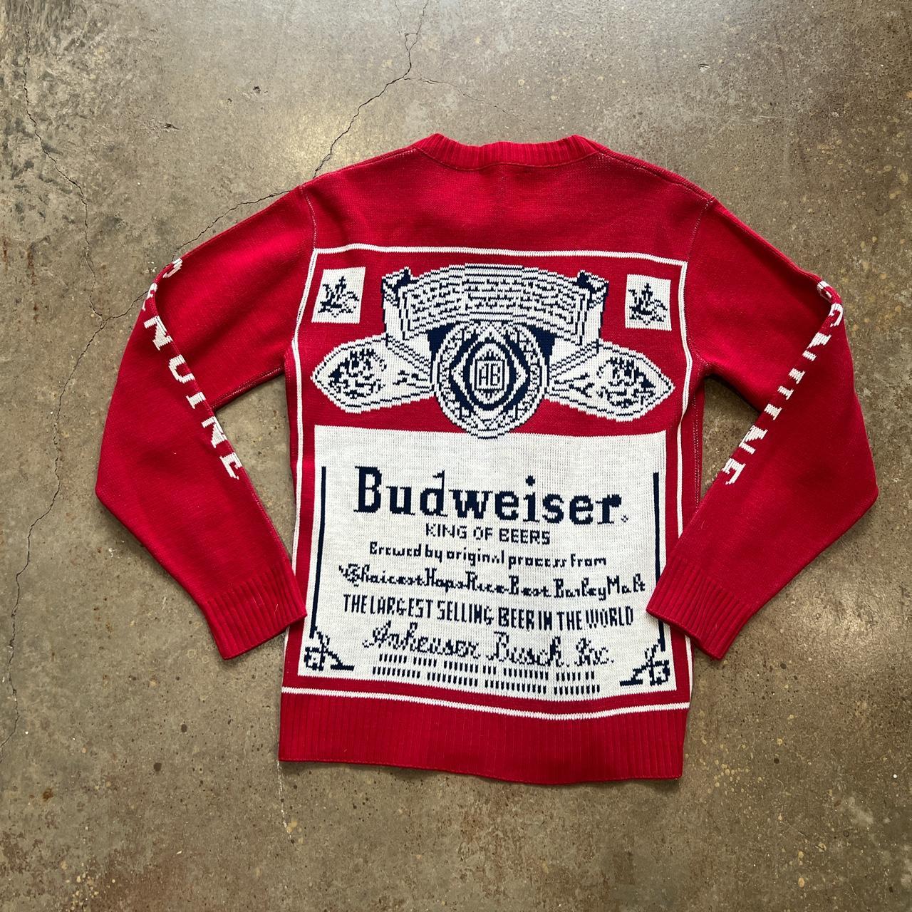 Vintage Budweiser red knit beer sweater Pullover... - Depop