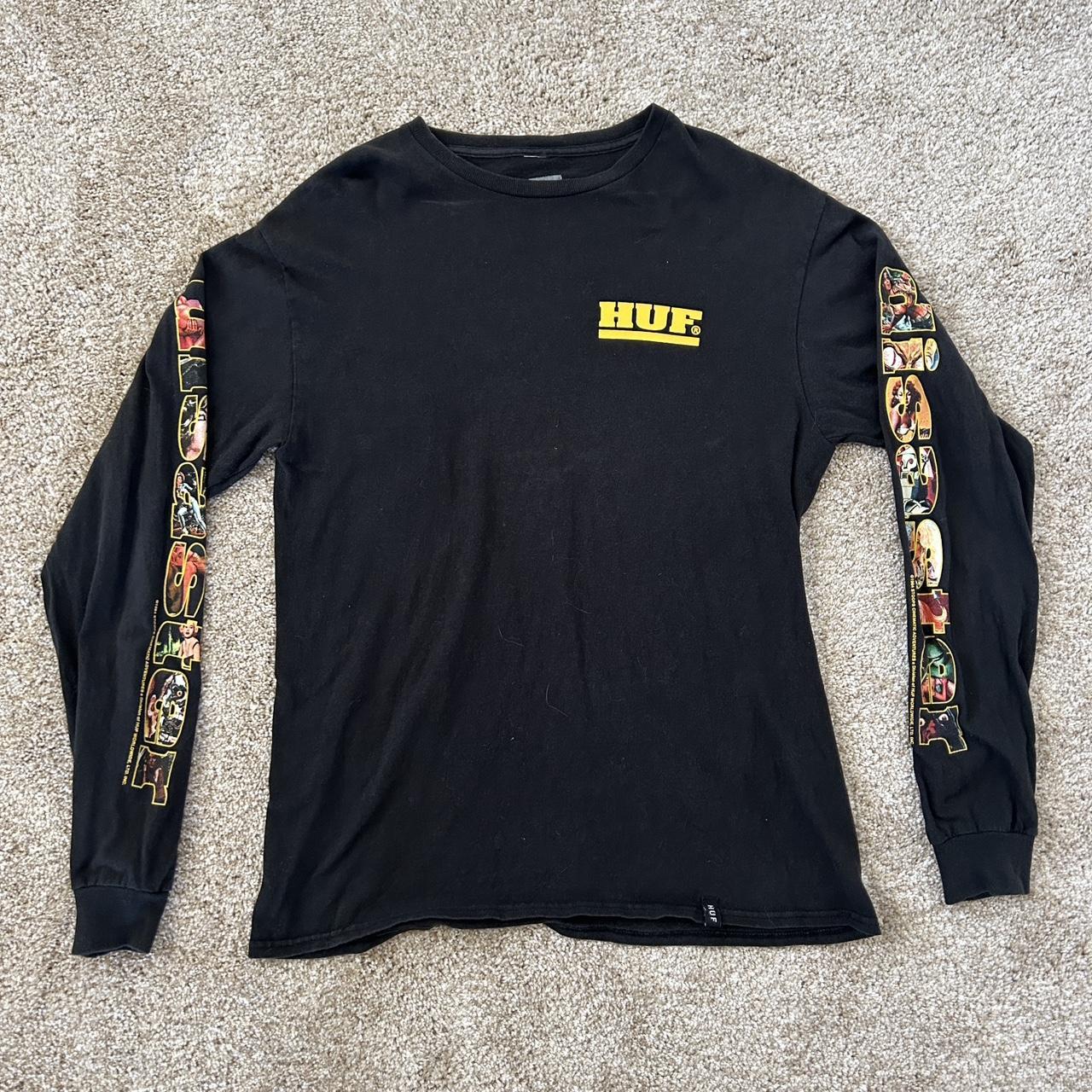 Black HUF long sleeve shirt, size M, cool graphic on... - Depop