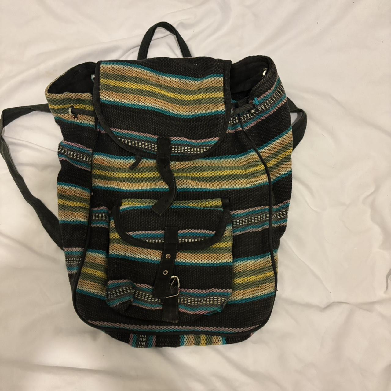 Stylish multi-coloured backpack with adjustable... - Depop