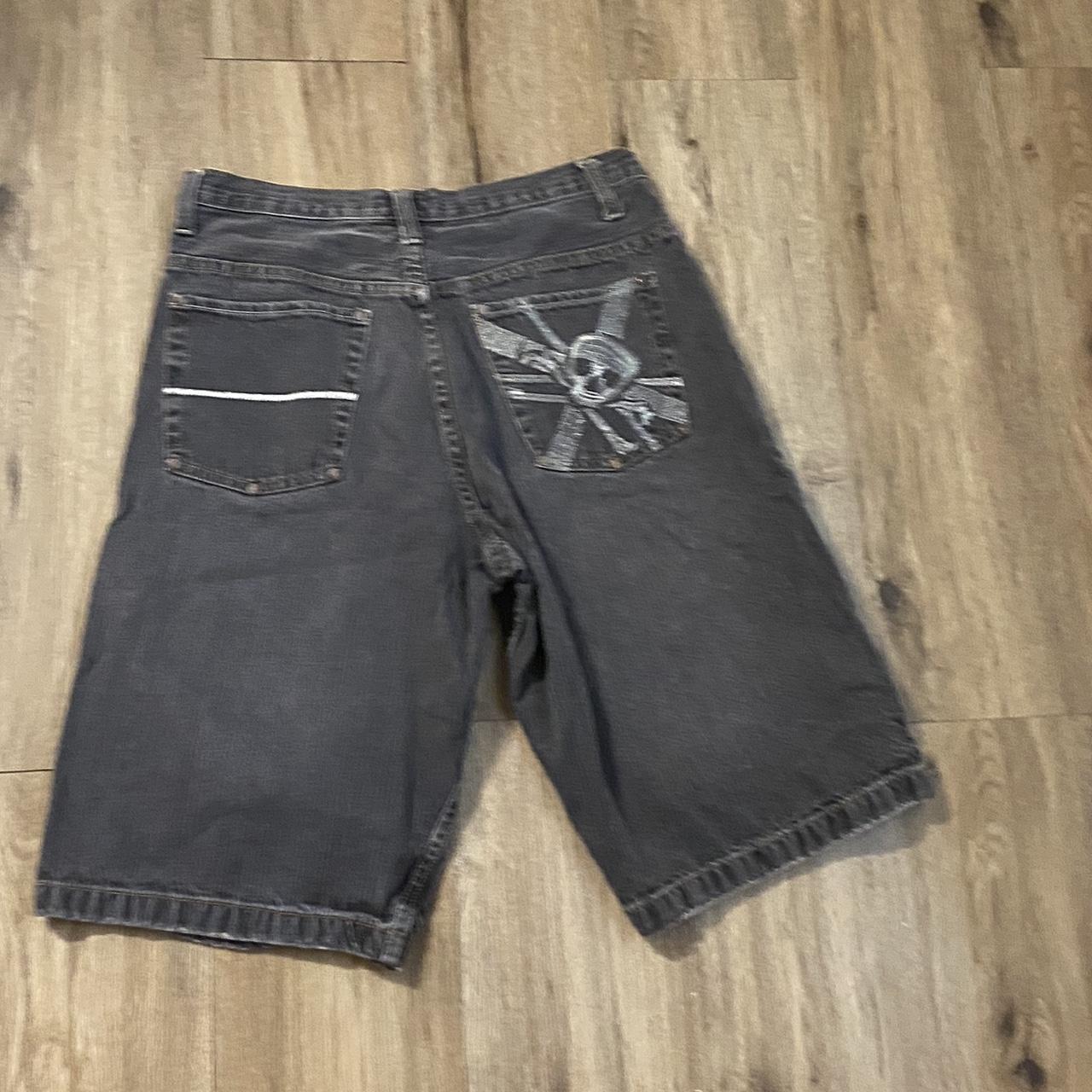 Y2K Route 66 skull and crossbones denim shorts with... - Depop