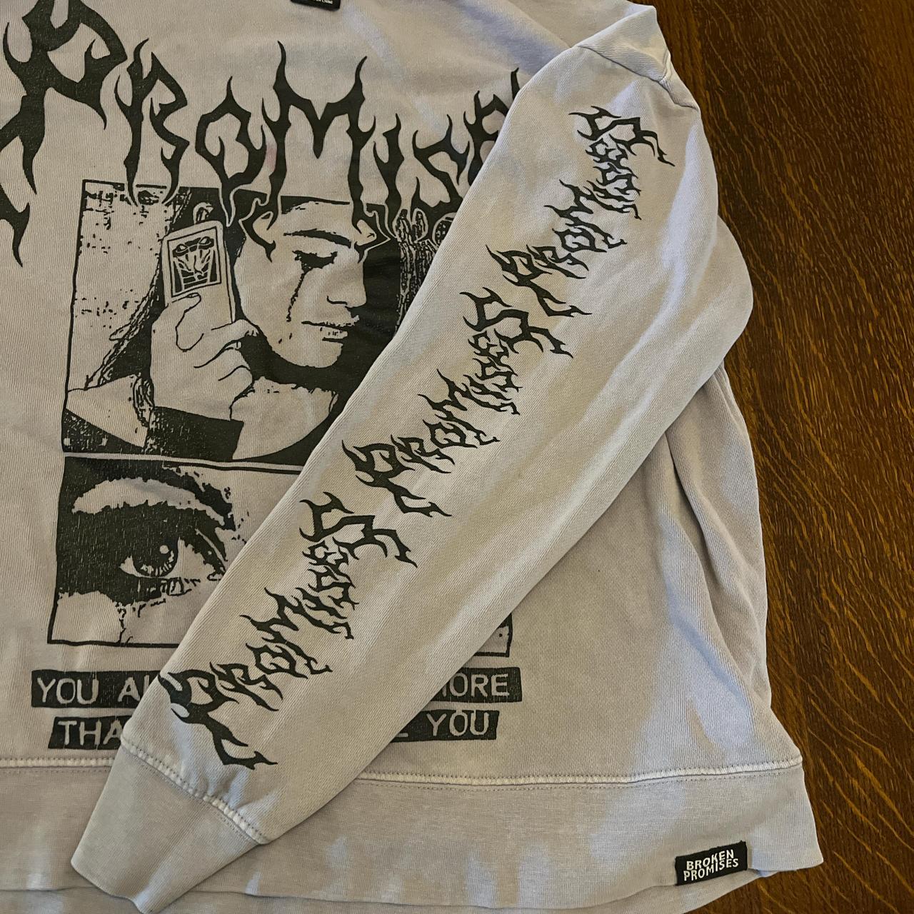 Large dark lavender color broken promises graphic... - Depop