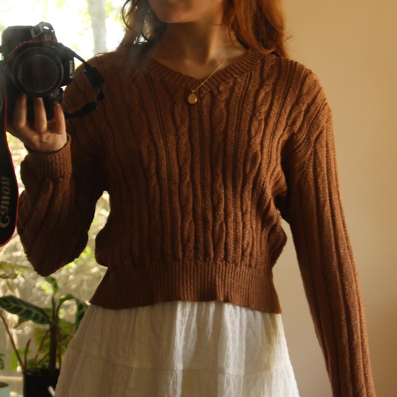 Caramel/brown preppy/ dark academia style jumper... - Depop