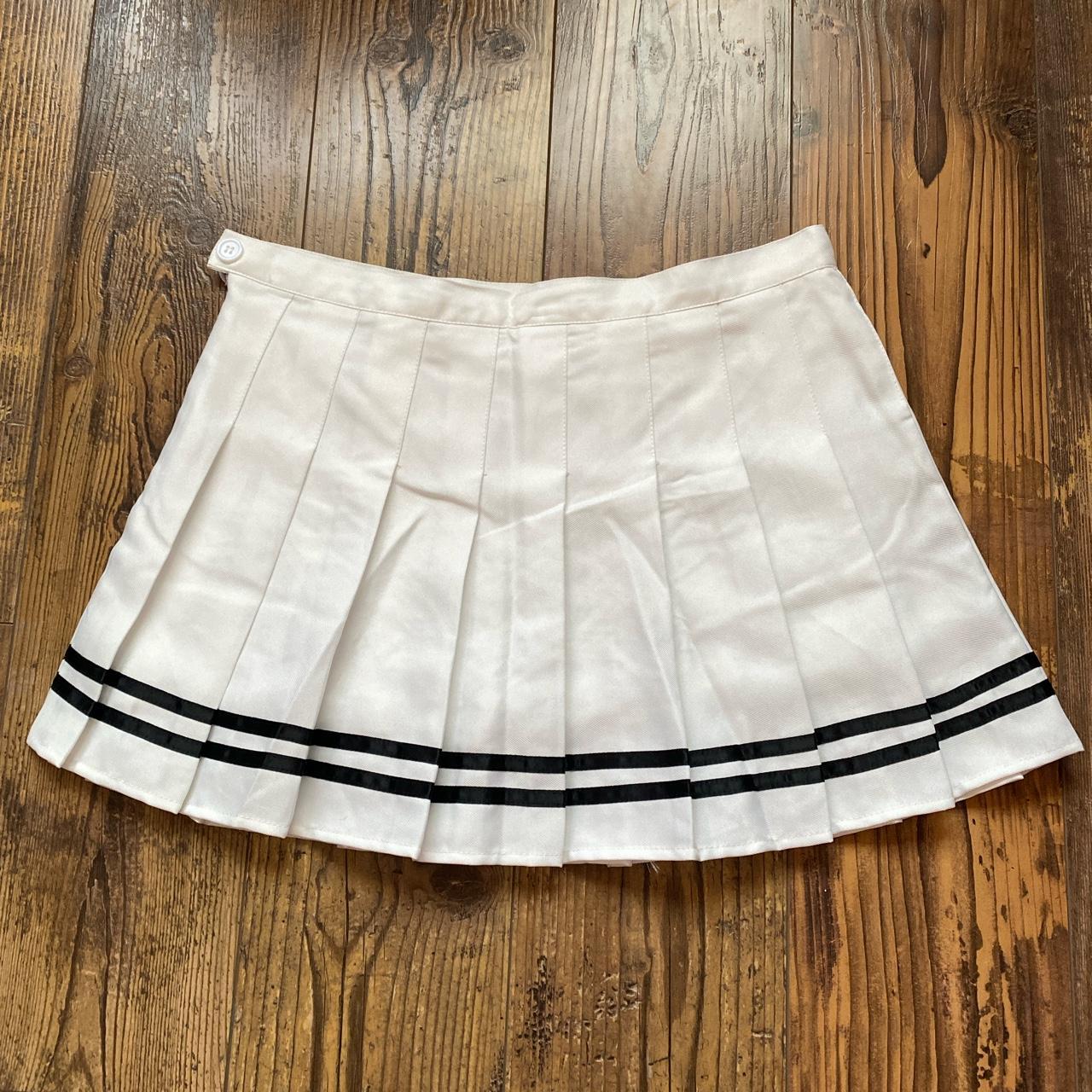 White skater skirt with stripes! This is a repop,... - Depop